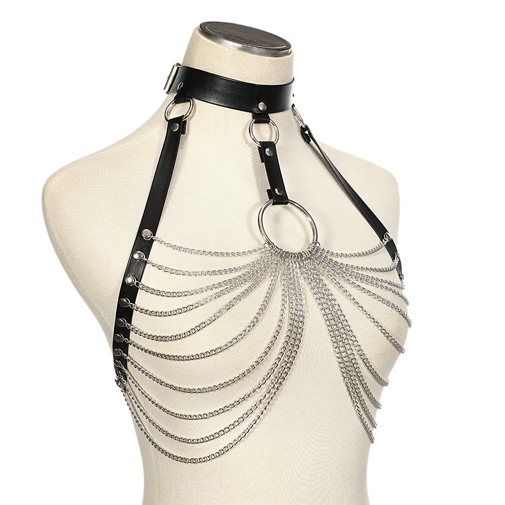 Leather Body Harness Chain Bra – Empowered Submission